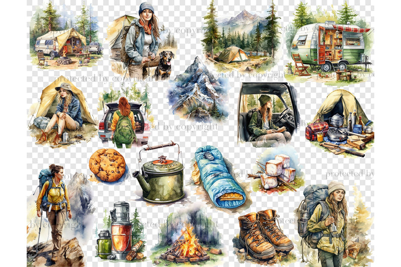 Camping Clipart PNG Bundle | Hiking Landscape - So Fontsy