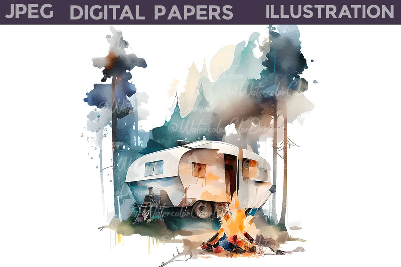Camping Digital Paper - So Fontsy