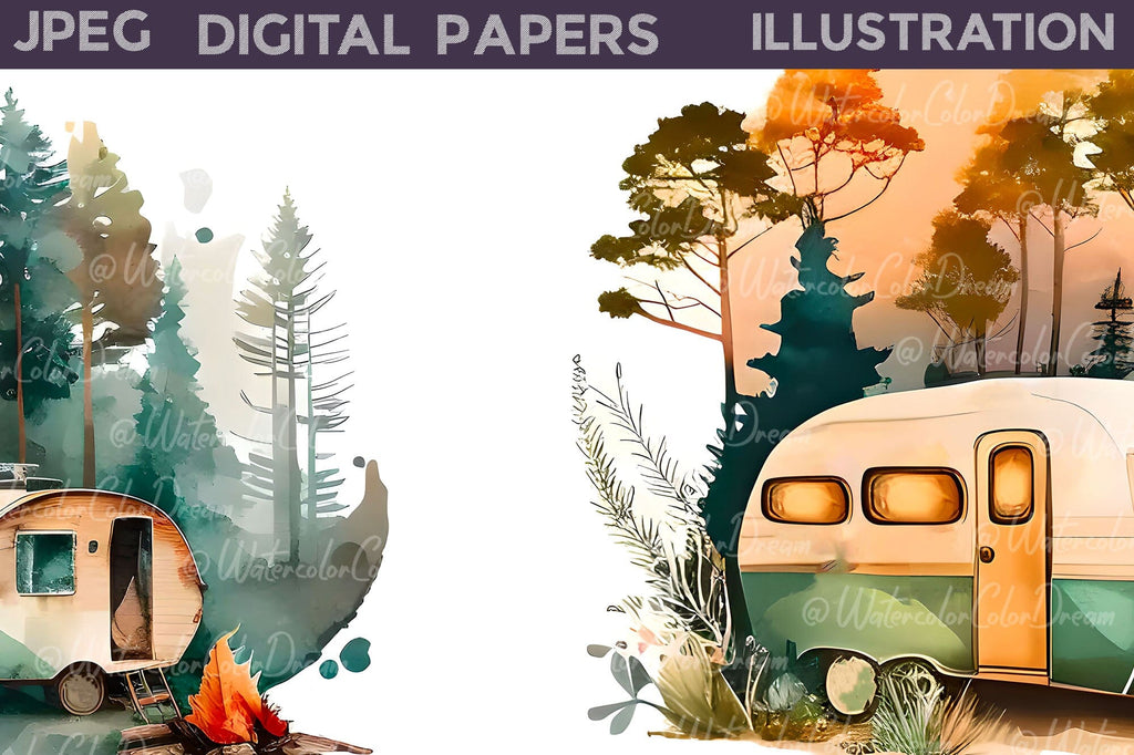 Camping Digital Paper - So Fontsy
