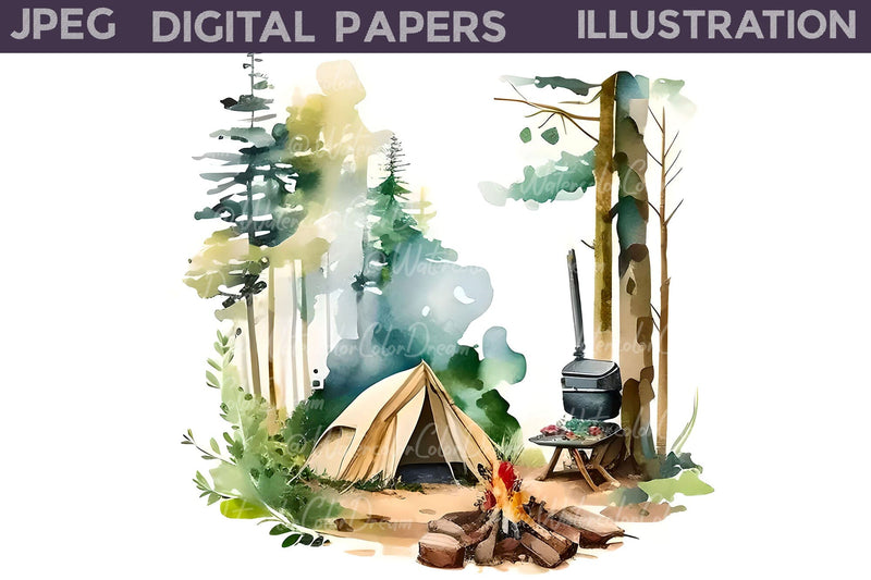 Camping Digital Paper - So Fontsy