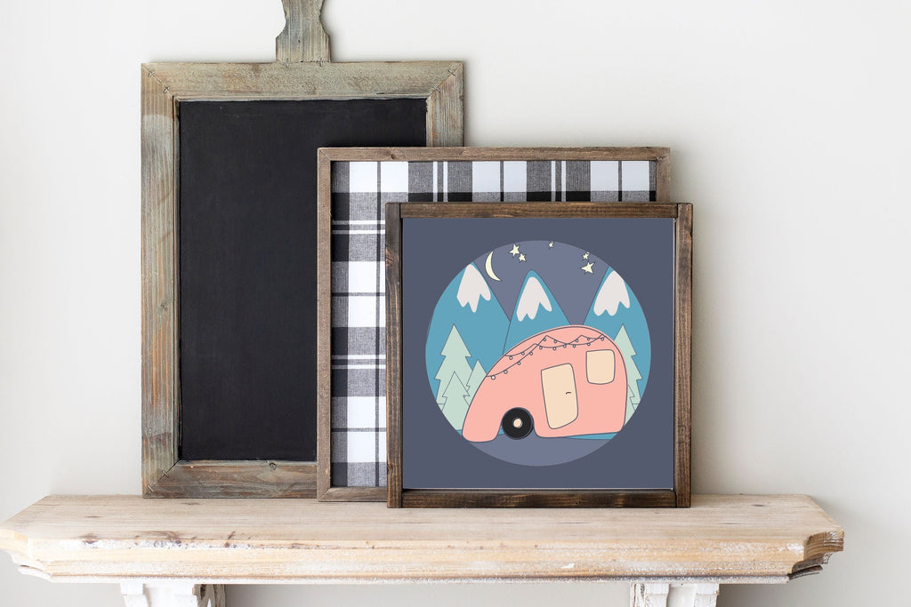 Camping Shadow Box SVG, Layered 3D SVG, Vintage Camper - So Fontsy