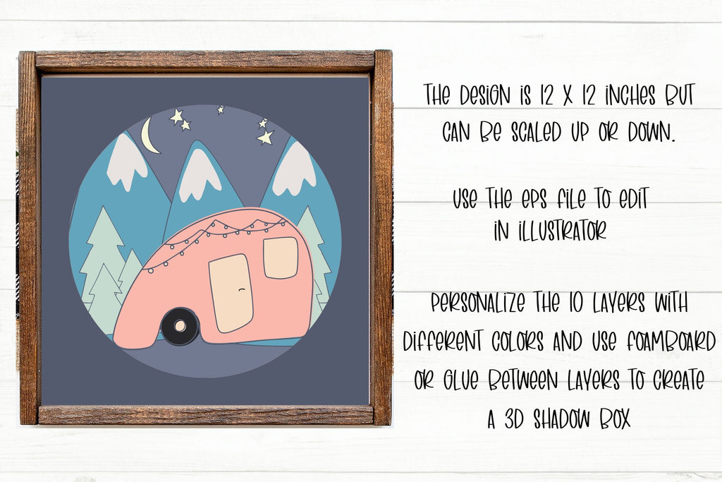 Camping Shadow Box SVG, Layered 3D SVG, Vintage Camper - So Fontsy