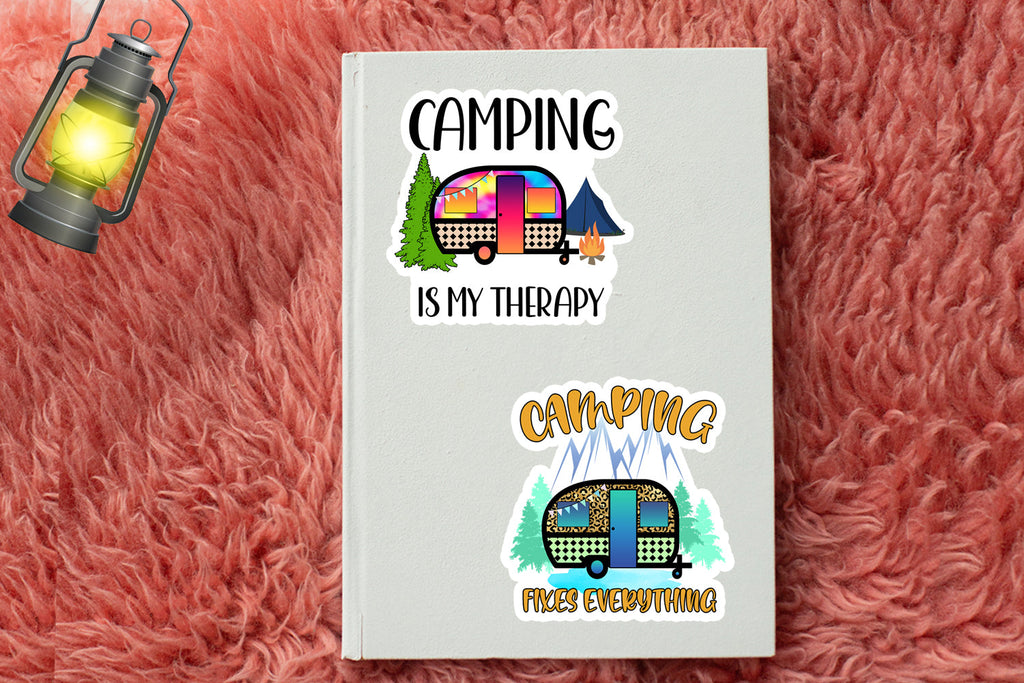 Camping Stickers Bundle I Printable Camping Theme Stickers - So Fontsy