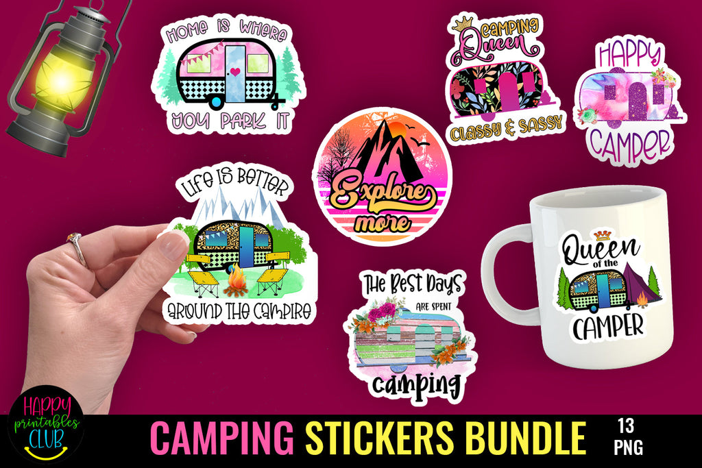 Camping Stickers Bundle I Printable Camping Theme Stickers - So Fontsy