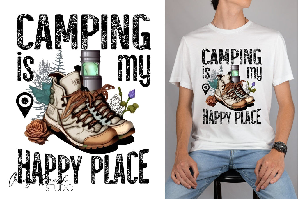 Camping Sublimation Design, Happy Camper PNG, Camping Quote - So Fontsy