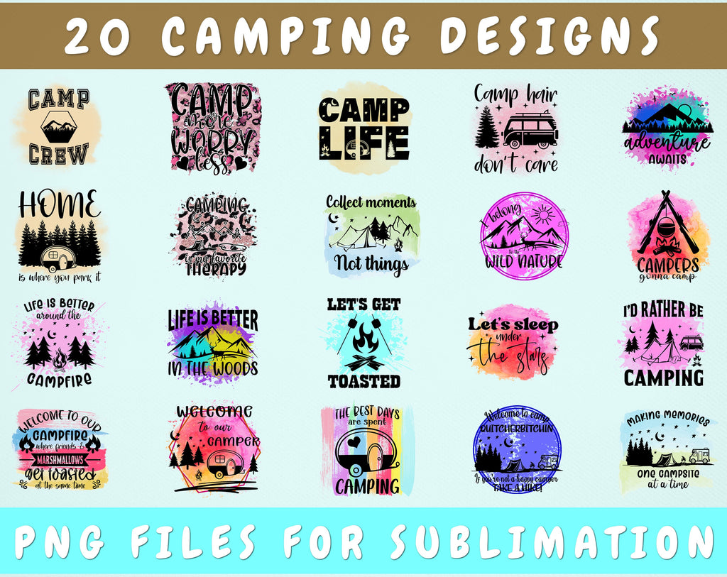 Camping Sublimation Designs Bundle, 20 Designs, Camping PNG Files For ...