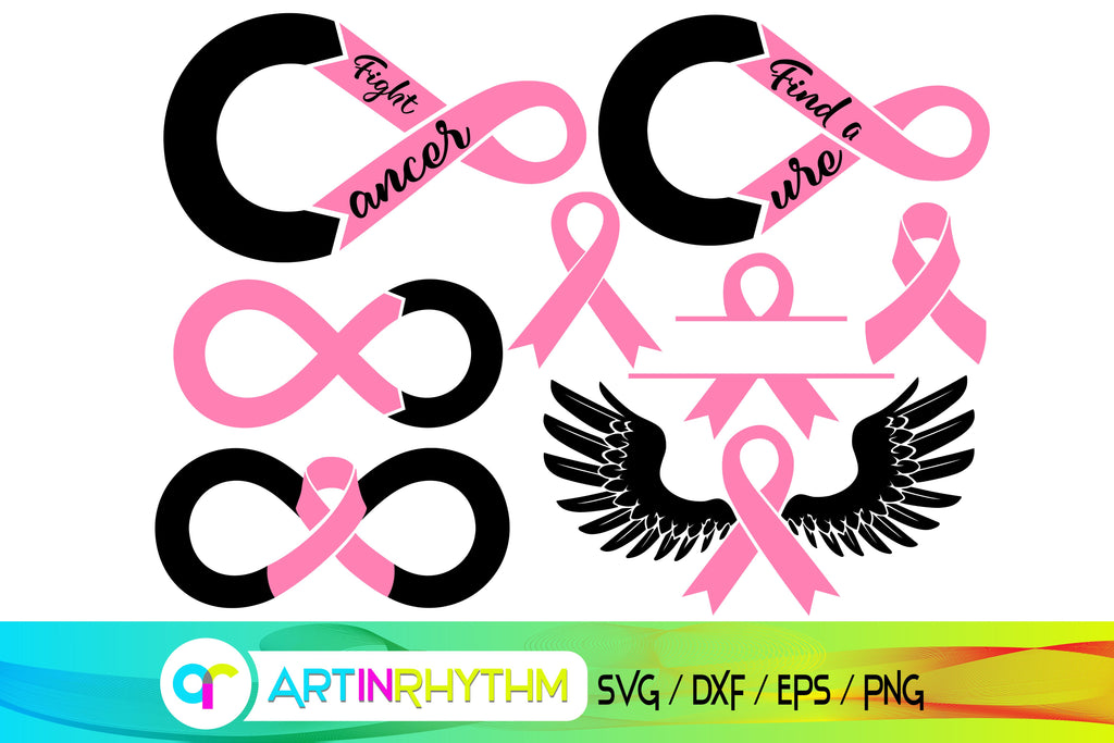 cancer svg bundle, pink ribbon monogram - So Fontsy