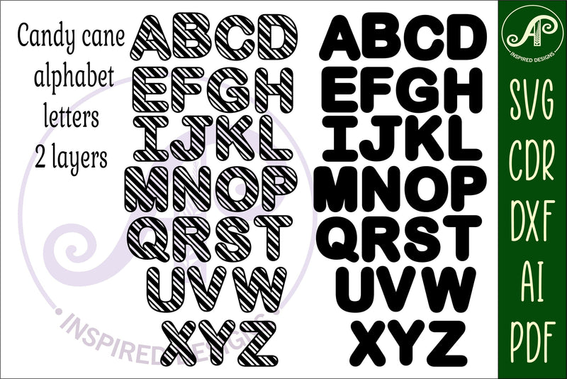 Candy cane letters alphabet set. 26 layered letter - So Fontsy