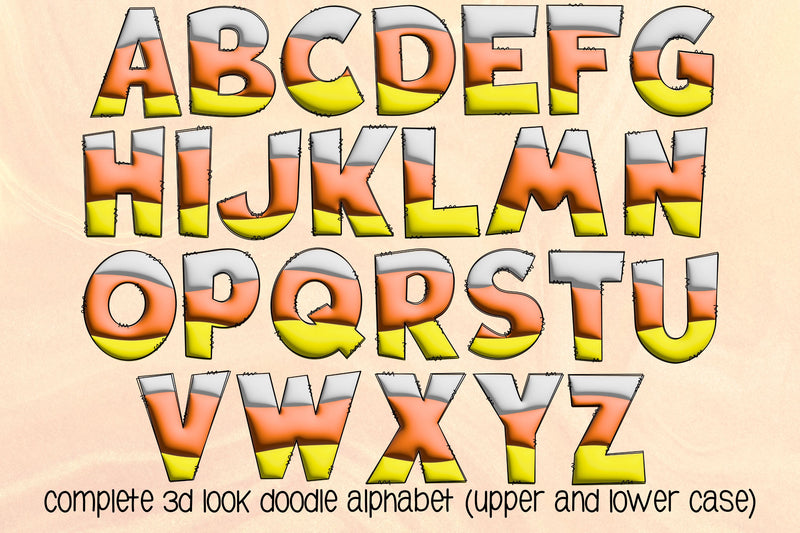 Candy Corn Doodle Letters PNG, Halloween Alpha Bundle - So Fontsy