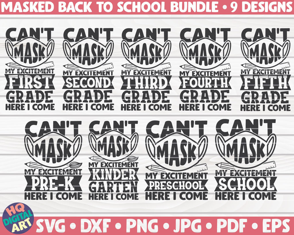 Can't mask my excitement Back to school SVG Bundle | 9 designs - So Fontsy