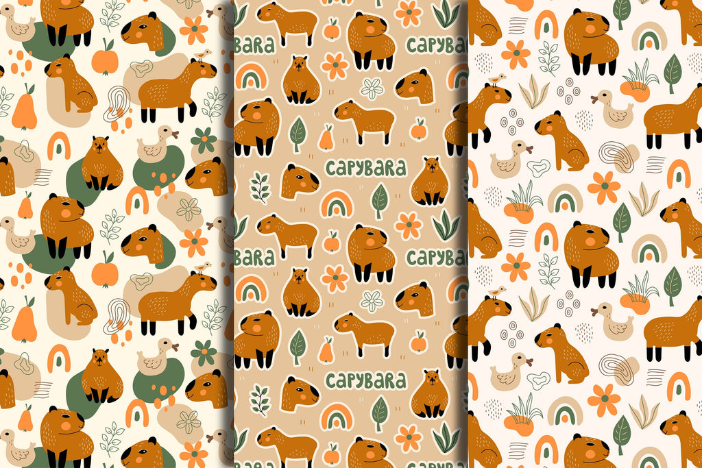 Capybara Seamless Patterns with abstract organic shapes and doodles - So Fontsy