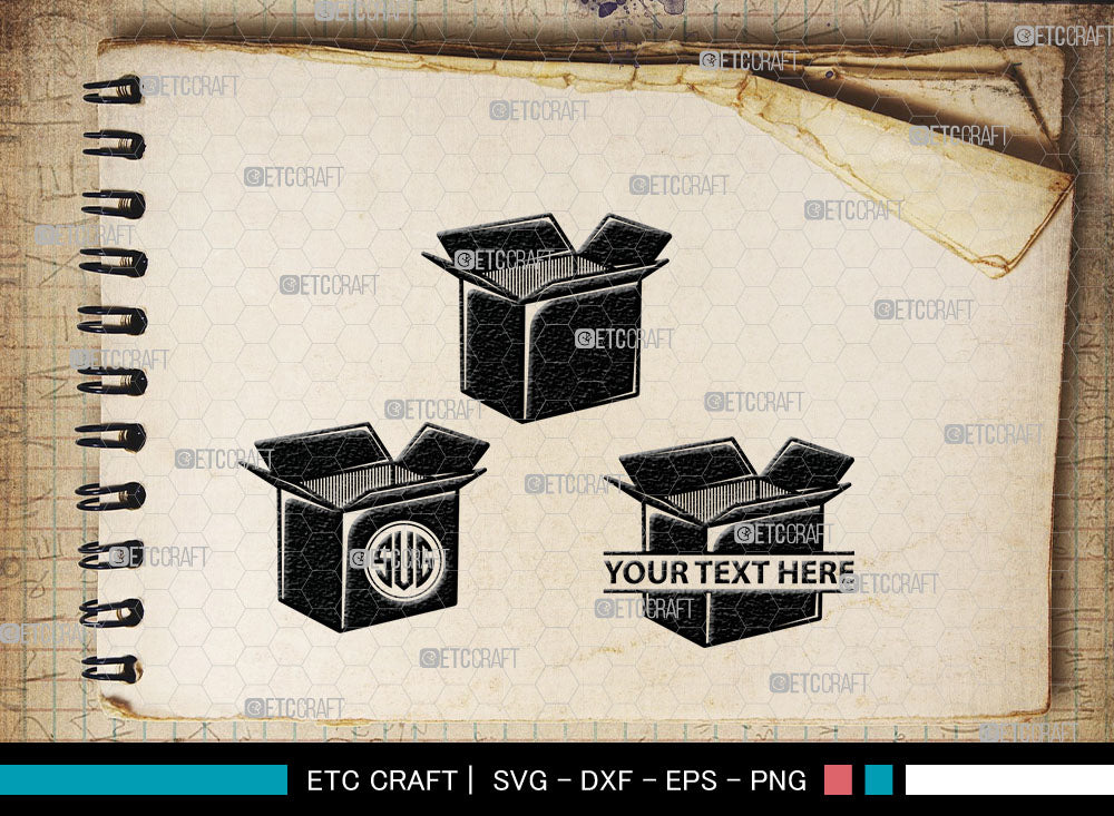 Cardboard Box Monogram, Cardboard Box Silhouette, Cardboard Box SVG ...