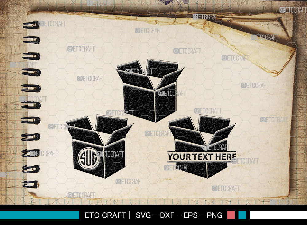 Cardboard Box Monogram, Cardboard Box Silhouette, Cardboard Box SVG, P ...
