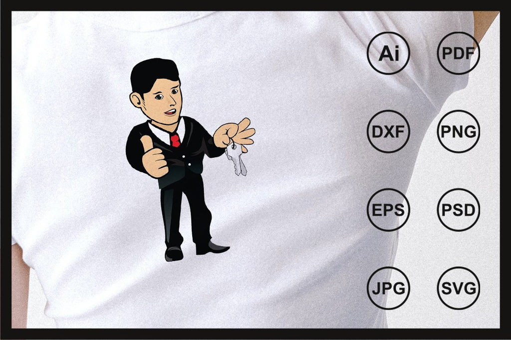 Cartoon marketing officer guy character holding keys illustration - So ...