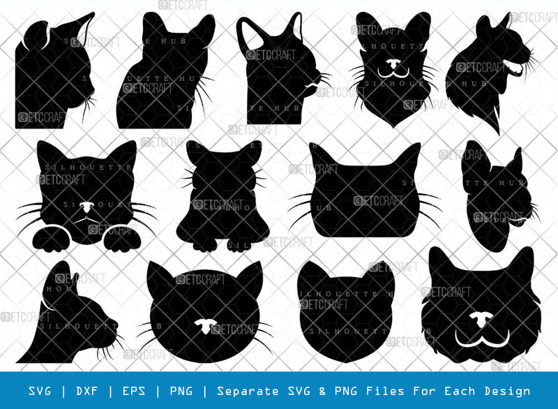 Cat Head SVG, Cat Head Silhouette, Head Svg, Pet Svg, Meow Svg, Kitty ...