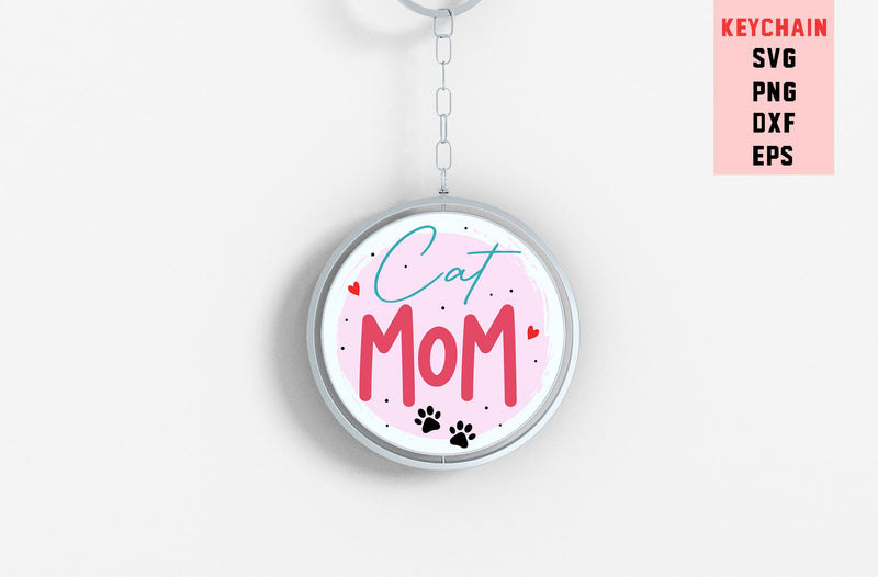 Cat Mom, Round Key ring SVG - So Fontsy