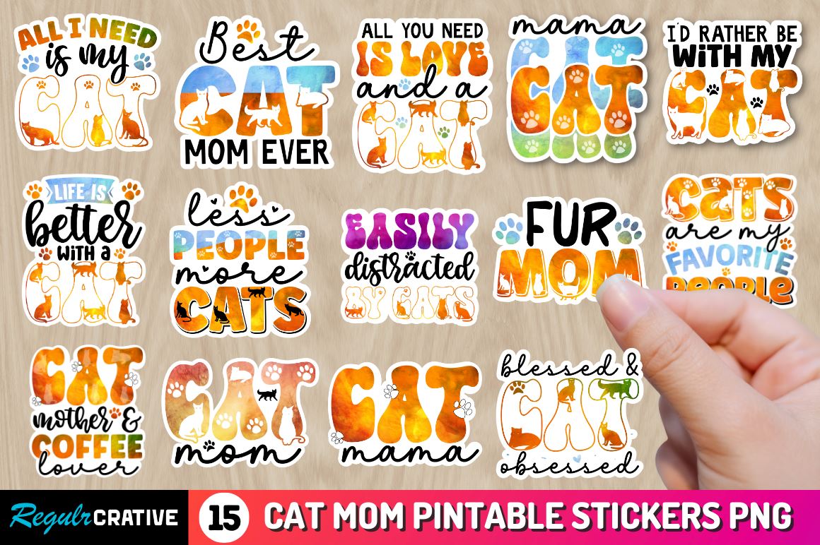 Cat Mom Stickers PNG Bundle - So Fontsy