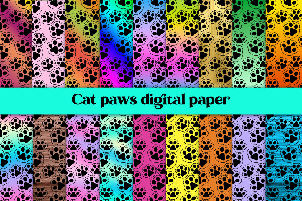Cat paws digital paper bundle | Animal digital paper - So Fontsy