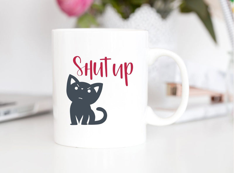 Cat saying Shut Up Hand Lettered Cut File SVG DXF PNG - So Fontsy