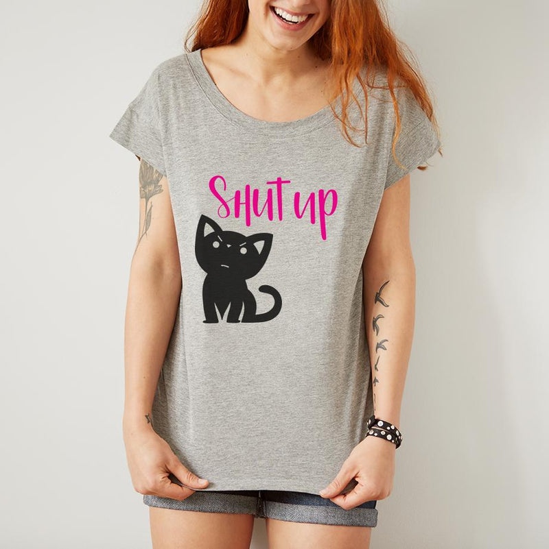 Cat saying Shut Up Hand Lettered Cut File SVG DXF PNG - So Fontsy