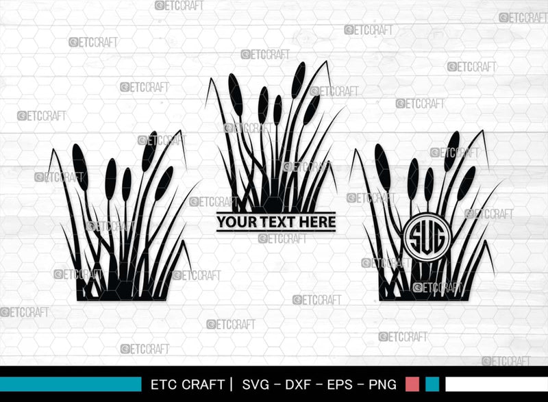 Cattail Monogram, Cattail Silhouette, Cattail SVG, Bulrush Plant Svg ...