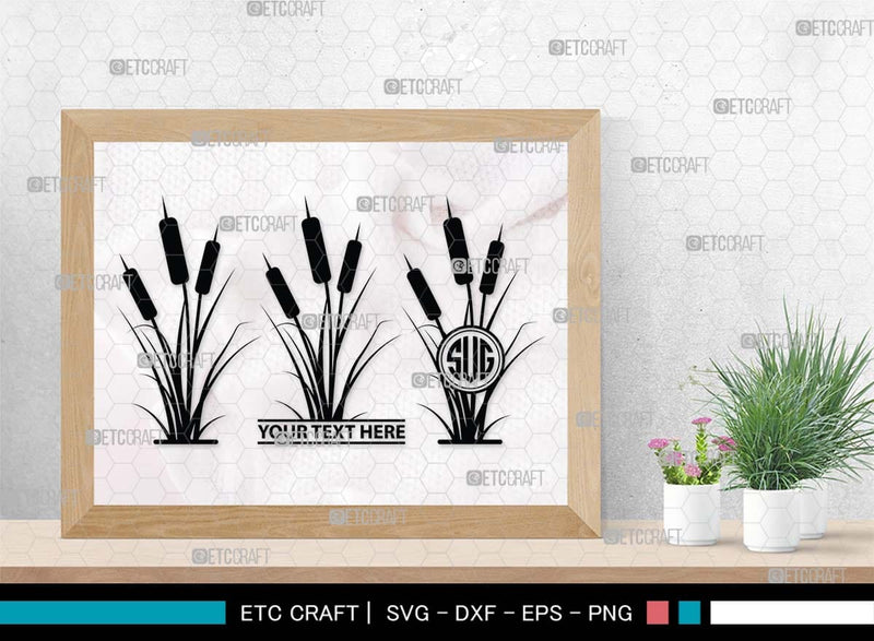 Cattail Monogram, Cattail Silhouette, Cattail SVG, Bulrush Plant Svg ...
