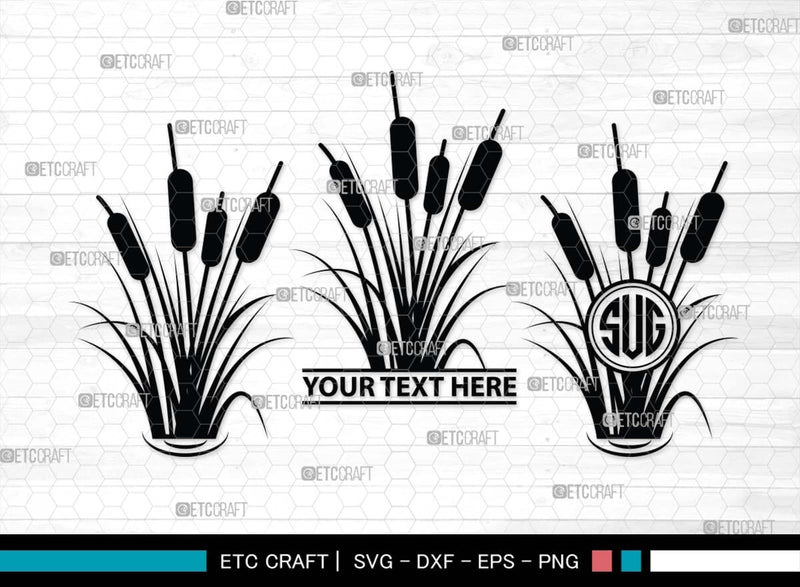 Cattail Monogram, Cattail Silhouette, Cattail SVG, Bulrush Plant Svg ...