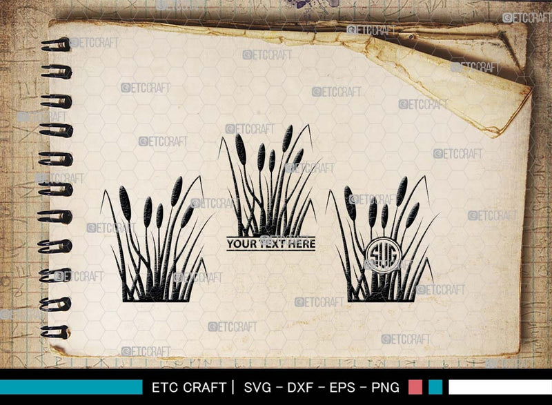 Cattail Monogram, Cattail Silhouette, Cattail SVG, Bulrush Plant Svg ...