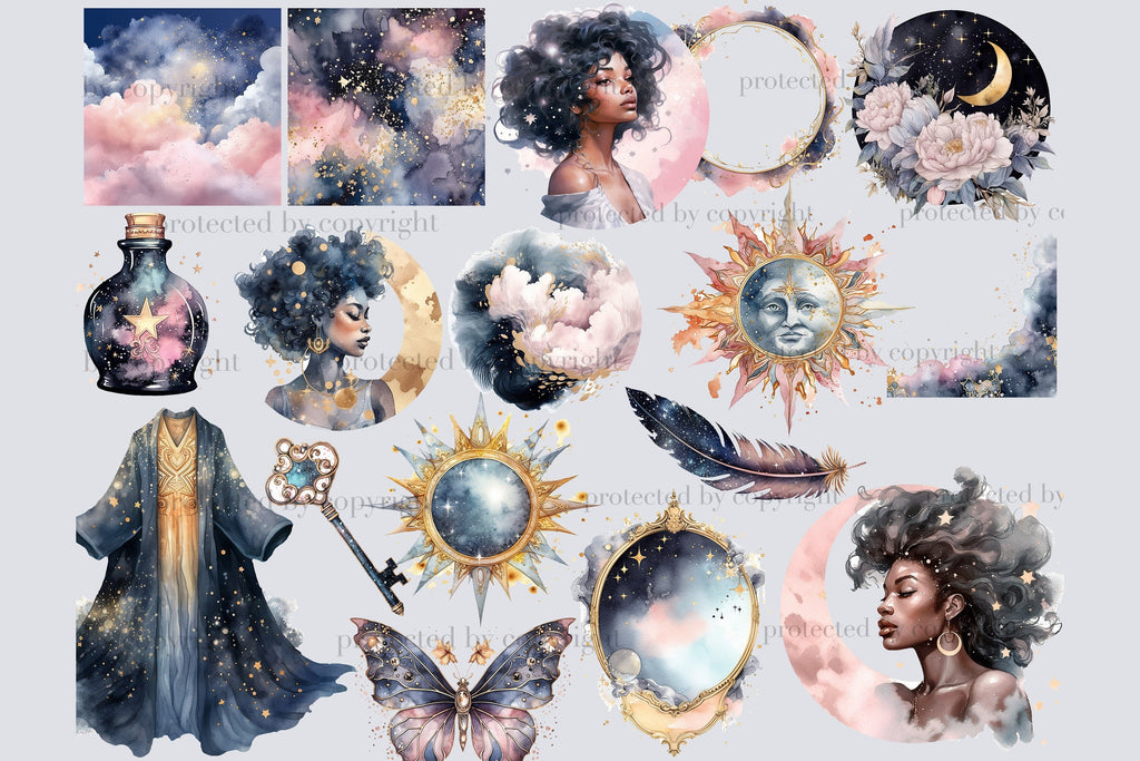 Celestial Moon Clipart | Black Goddess PNG - So Fontsy