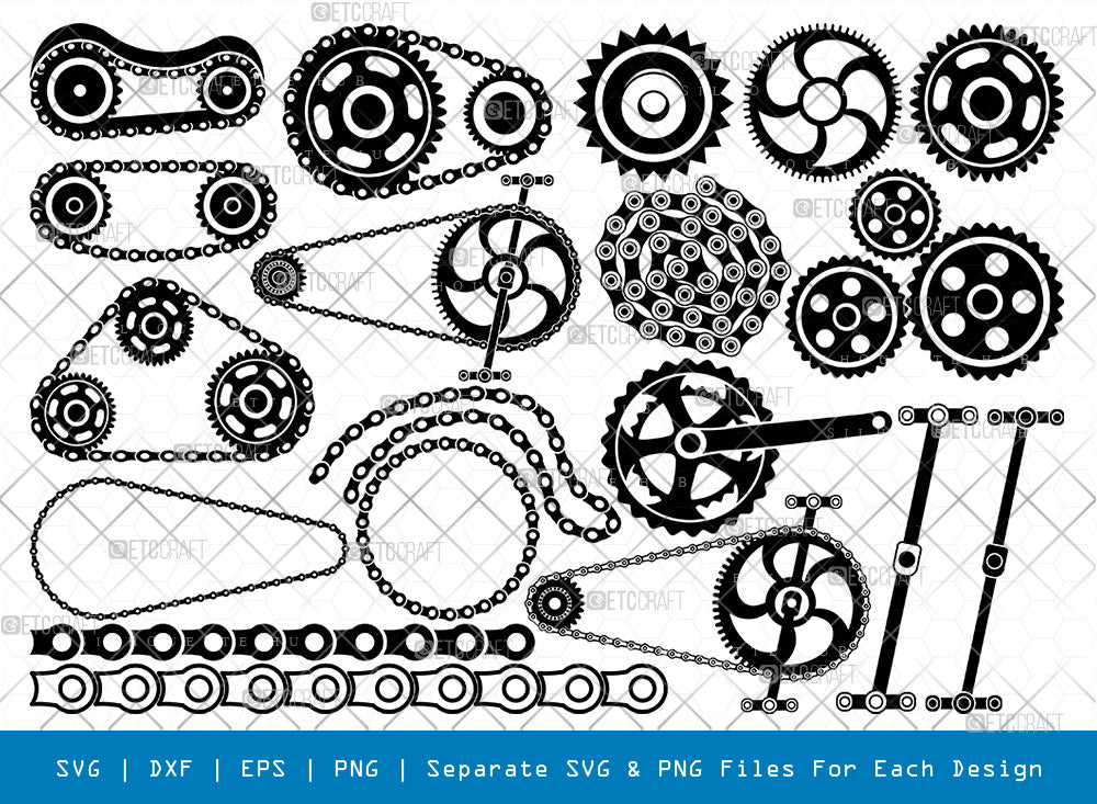 Chain Gears SVG Cut Files, Chain Silhouette, Bicycle Pedal Svg, Bicycle ...