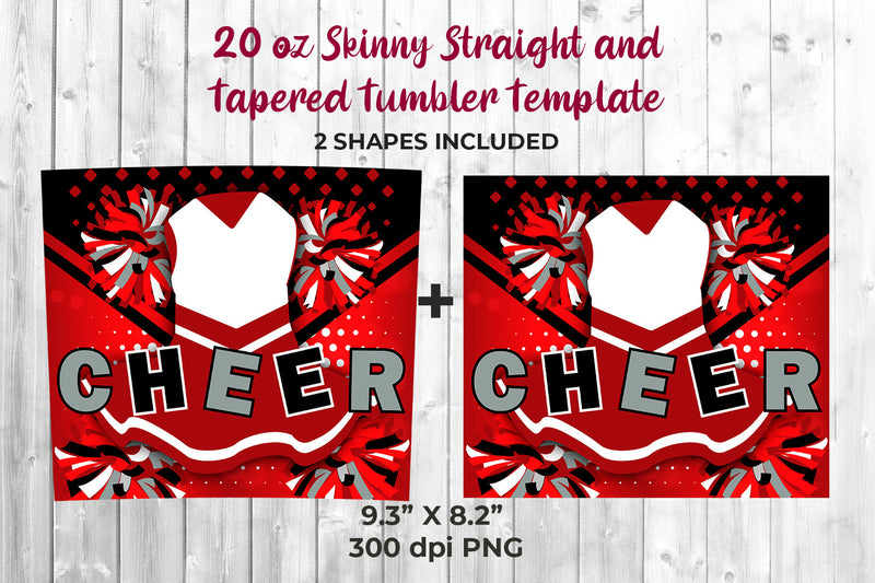 Cheer Red Uniform 20 oz Skinny Tumbler Wrap Sublimation Design - So Fontsy