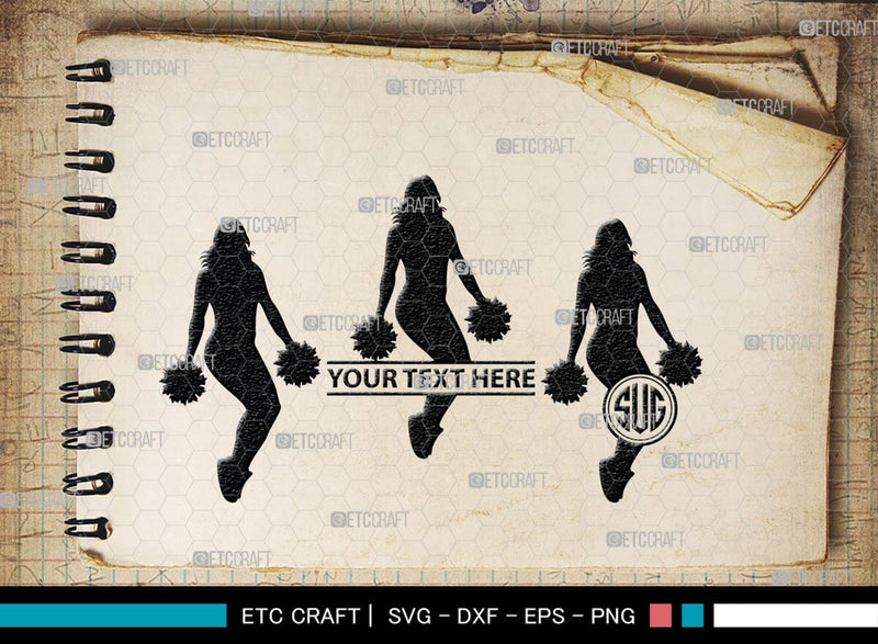 Cheerleader Monogram, Cheerleader Silhouette, Cheerleading Svg, Cheer ...