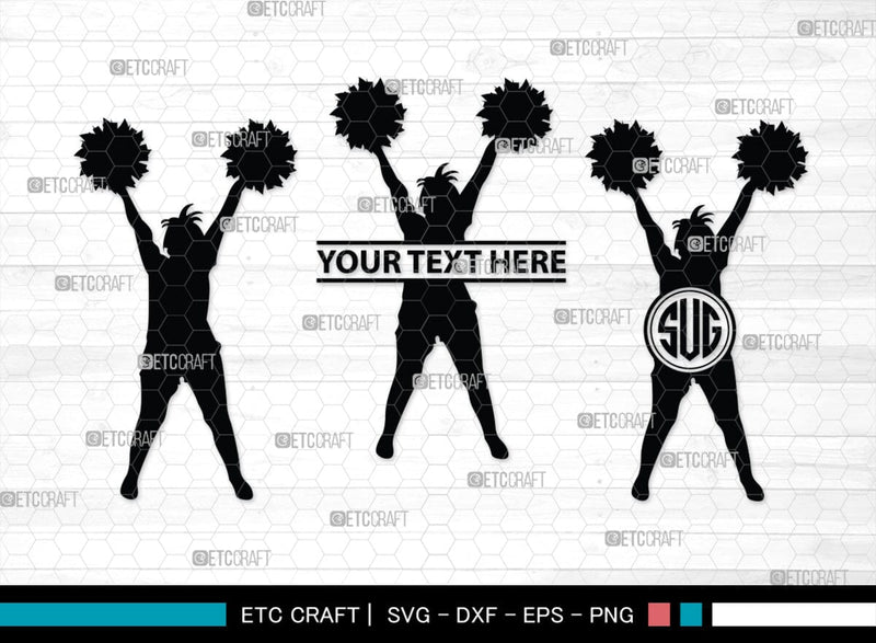 Cheerleader Monogram, Cheerleader Silhouette, Cheerleading Svg, Cheer ...
