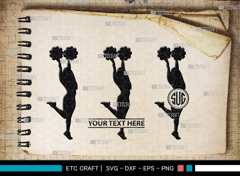 Cheerleader Monogram, Cheerleader Silhouette, Cheerleading Svg, Cheer ...