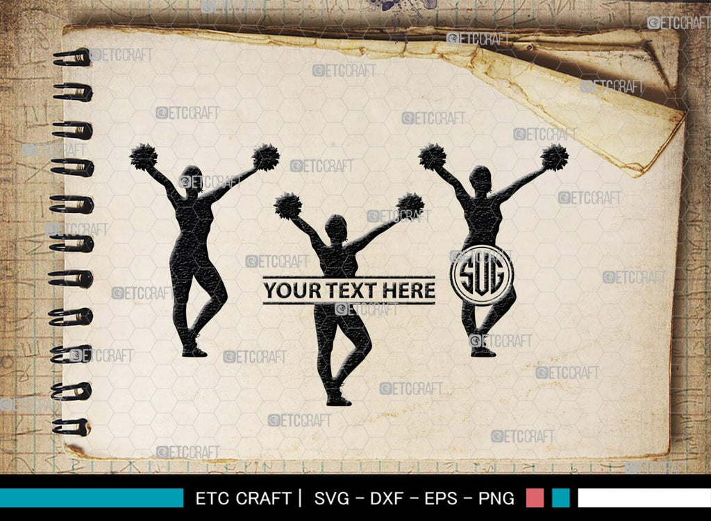 Cheerleader Monogram, Cheerleader Silhouette, Cheerleading Svg, Cheer ...