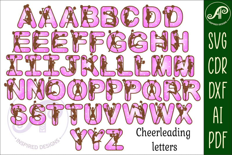 Cheerleading female silhouette letters alphabet set. 49 letters - So Fontsy