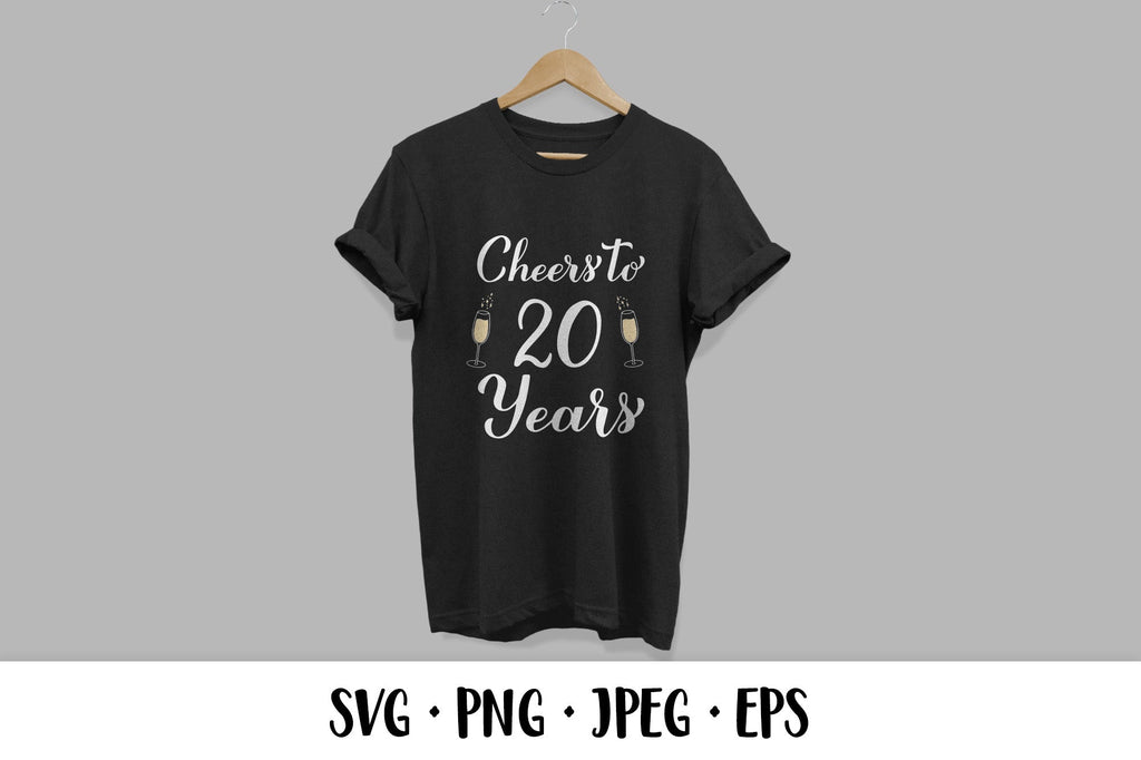 Cheers to 20 Years SVG. 20th Birthday, Anniversary party decor - So Fontsy
