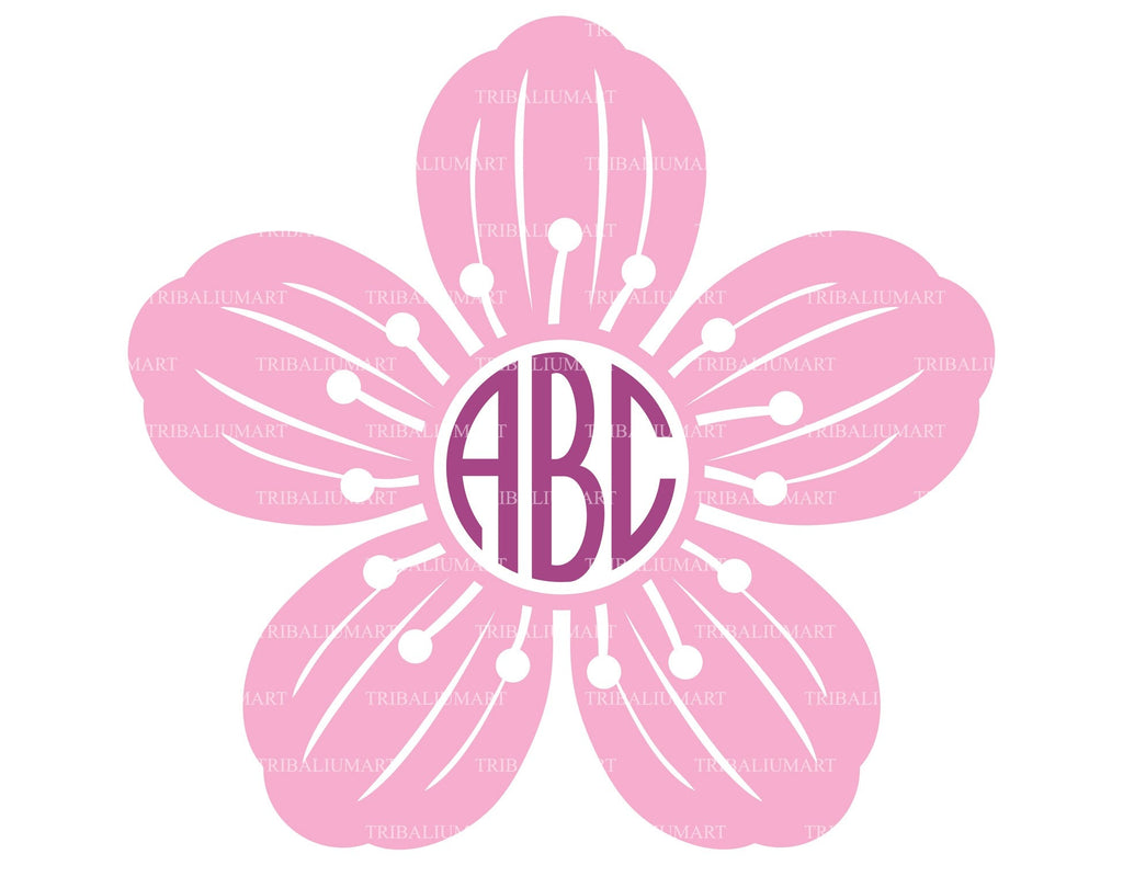 Cherry blossom flower monogram. Cut files for Cricut, Clip Art (eps ...