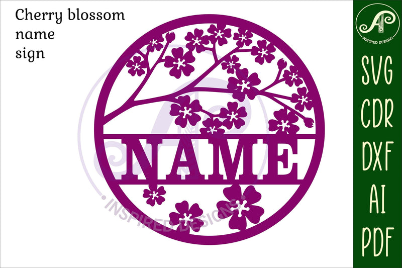 Cherry blossom name sign svg laser cut template - So Fontsy