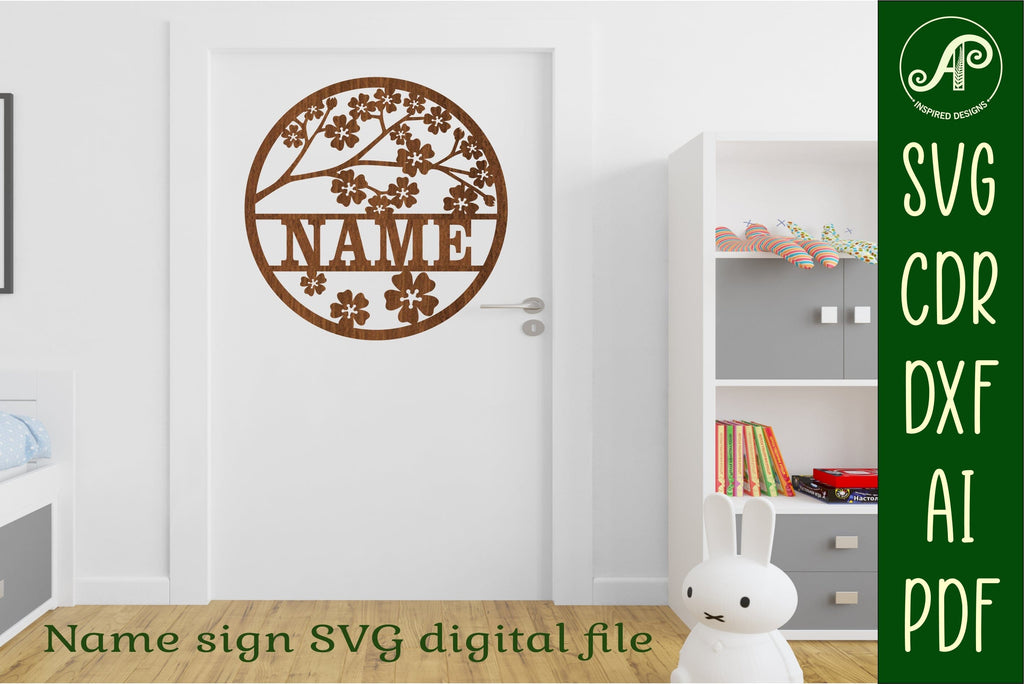 Cherry blossom name sign svg laser cut template - So Fontsy