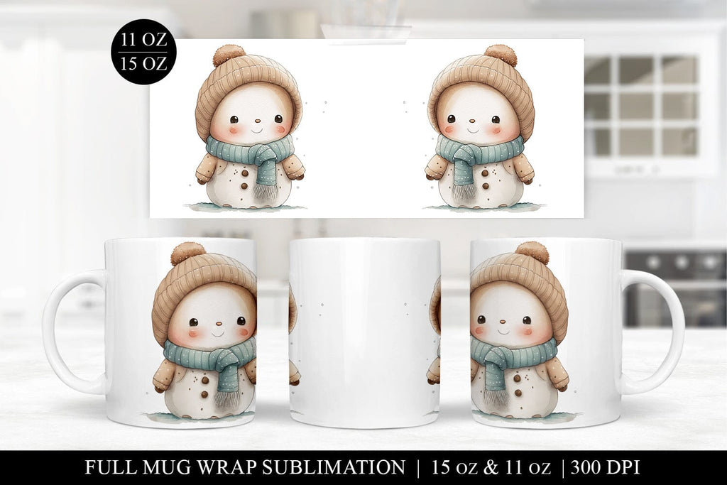 Chibi Snowman Christmas Mug Wrap Sublimation Wrap PNG - So Fontsy