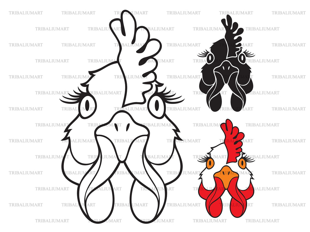 Chicken face. Cut files for Cricut. Clip Art silhouette (eps, svg, pdf ...