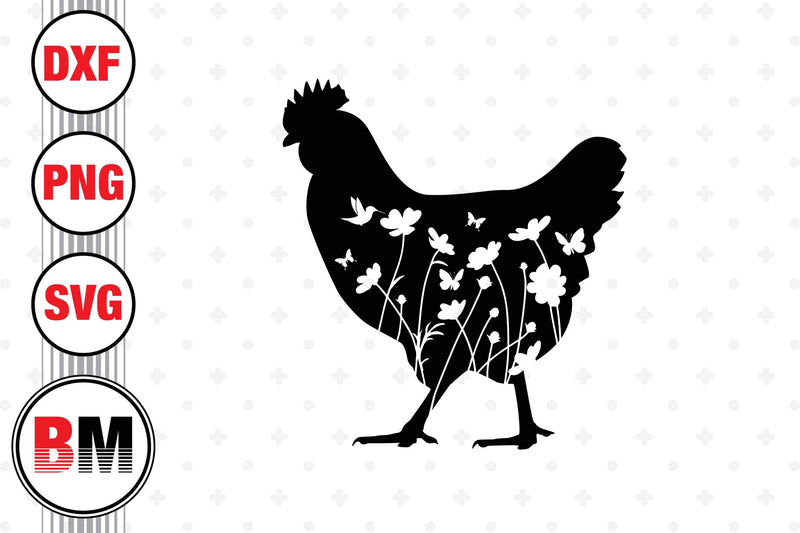 Chicken Floral SVG, PNG, DXF Files - So Fontsy