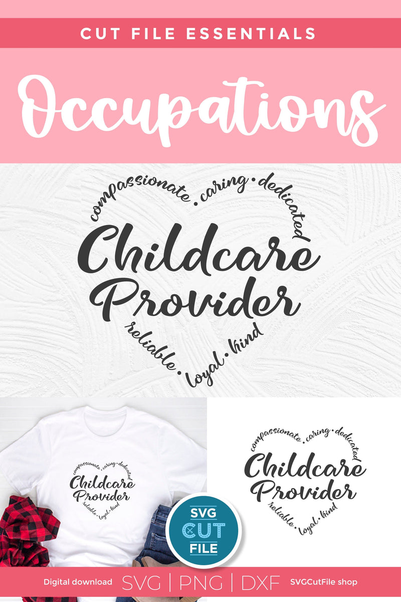 Childcare Provider svg with heart words - So Fontsy