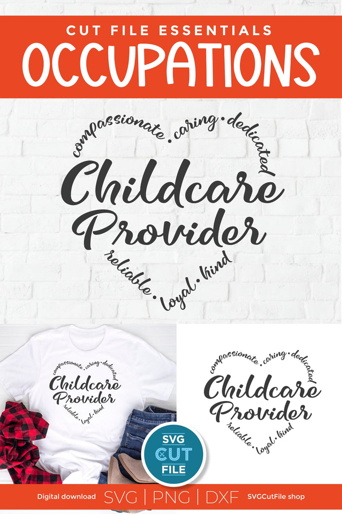 Childcare Provider svg with heart words - So Fontsy