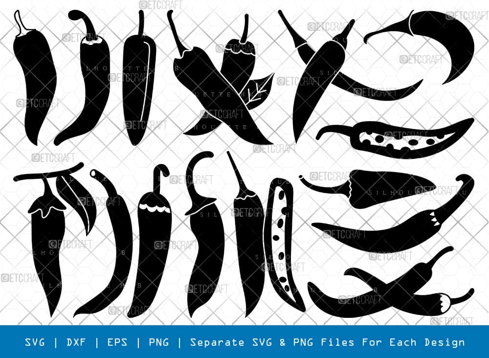 Chili Pepper Silhouette, Chili SVG, Hot Chili Svg, Hot Pepper Svg, Half ...