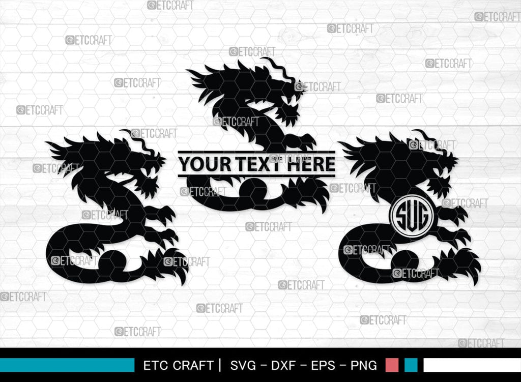 Chinese Dragon Monogram, Chinese Dragon Silhouette, Chinese Dragon SVG ...