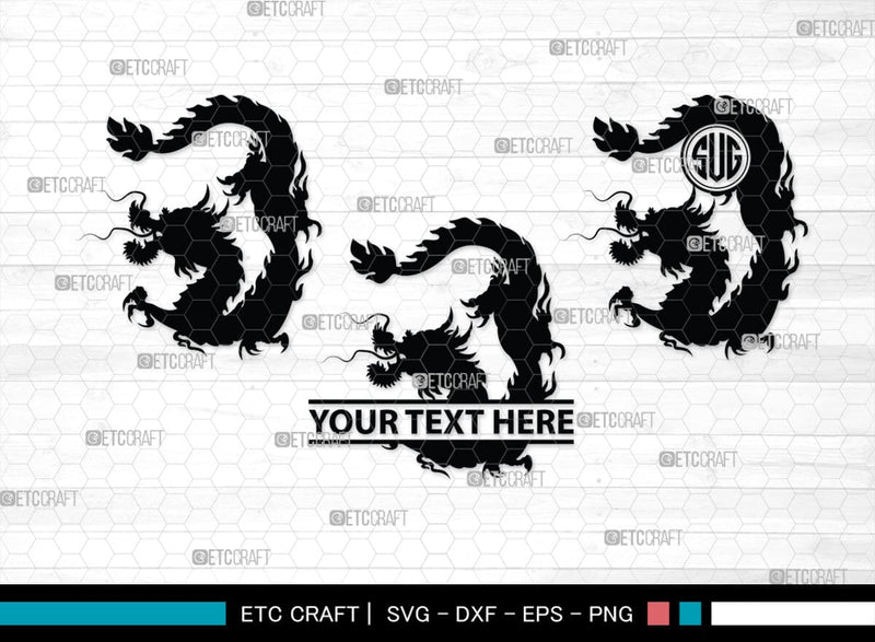 Chinese Dragon Monogram, Chinese Dragon Silhouette, Chinese Dragon SVG ...