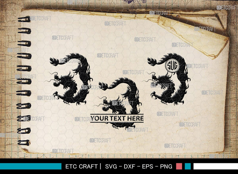 Chinese Dragon Monogram, Chinese Dragon Silhouette, Chinese Dragon SVG ...