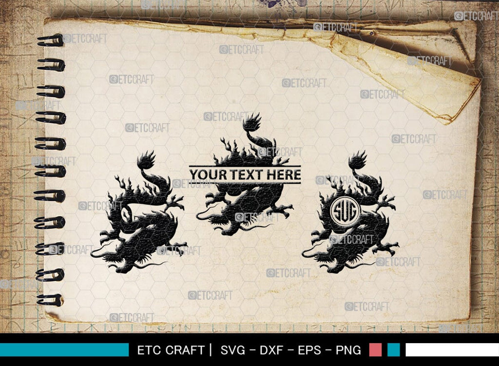Chinese Dragon Monogram, Chinese Dragon Silhouette, Chinese Dragon SVG ...